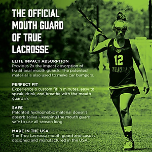 2 Pack True Lacrosse Mouth Guard, Game On Custom Fit Mouthguard, Black and Nuclear Green: Adult Strapped Mouth Guard