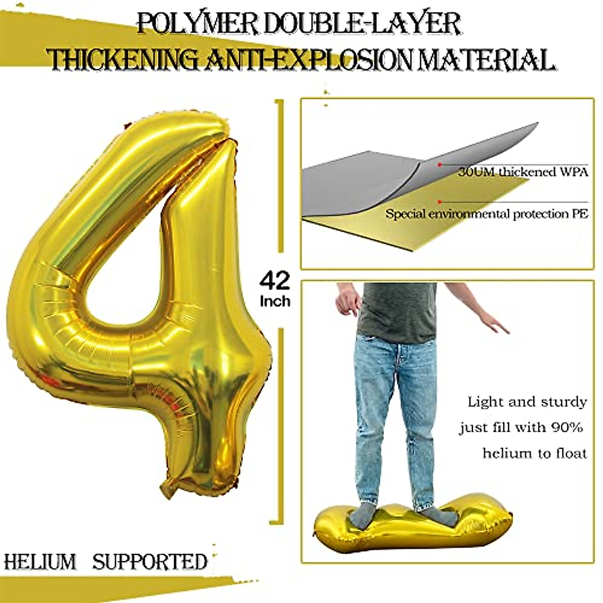 GOER 42 Inch Gold 40 Number Balloons,Jumbo Foil Helium Balloons for 40th Birthday Party Decorations and 40th Anniversary Event