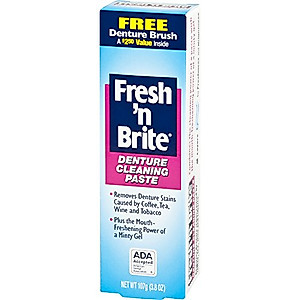 Fresh 'n Brite Denture Cleaning Paste For Dentures, Removable Partial Dentures, Retainers, Mouthguards, Nightguards, Fast Stain Removal, pack of 3, 3.8 oz Tubes