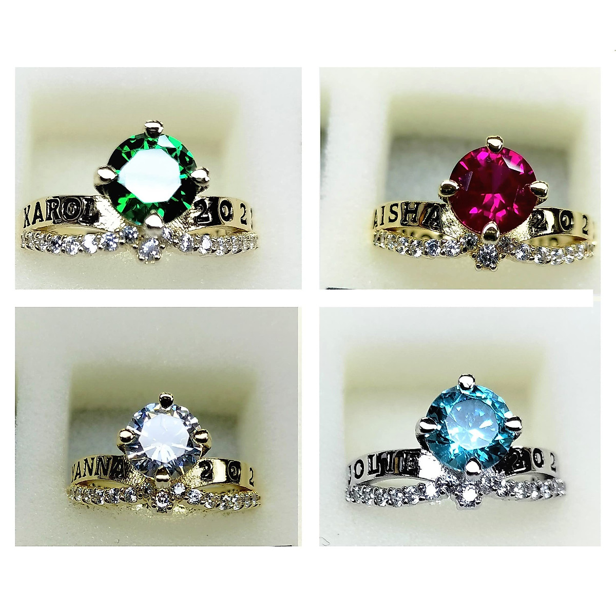 JNJ Women's Class Ring, personalized for high school and college graduates, Sterling Silver, Birthstone Class Ring, Crown Style, Fashion collection-Jour Nouveau Jewelry (Platinum)