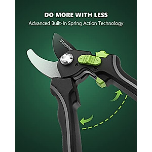 STAYGROW 8.5" Bypass Pruning Shears, All Steel Aluminum Alloy Construction Garden Shears, Ultra Sharp SK5 Carbon Steels Blades with Non-Stick Teflon Coating, Adjustable Opening Cuts Up to 3/4" (20mm）
