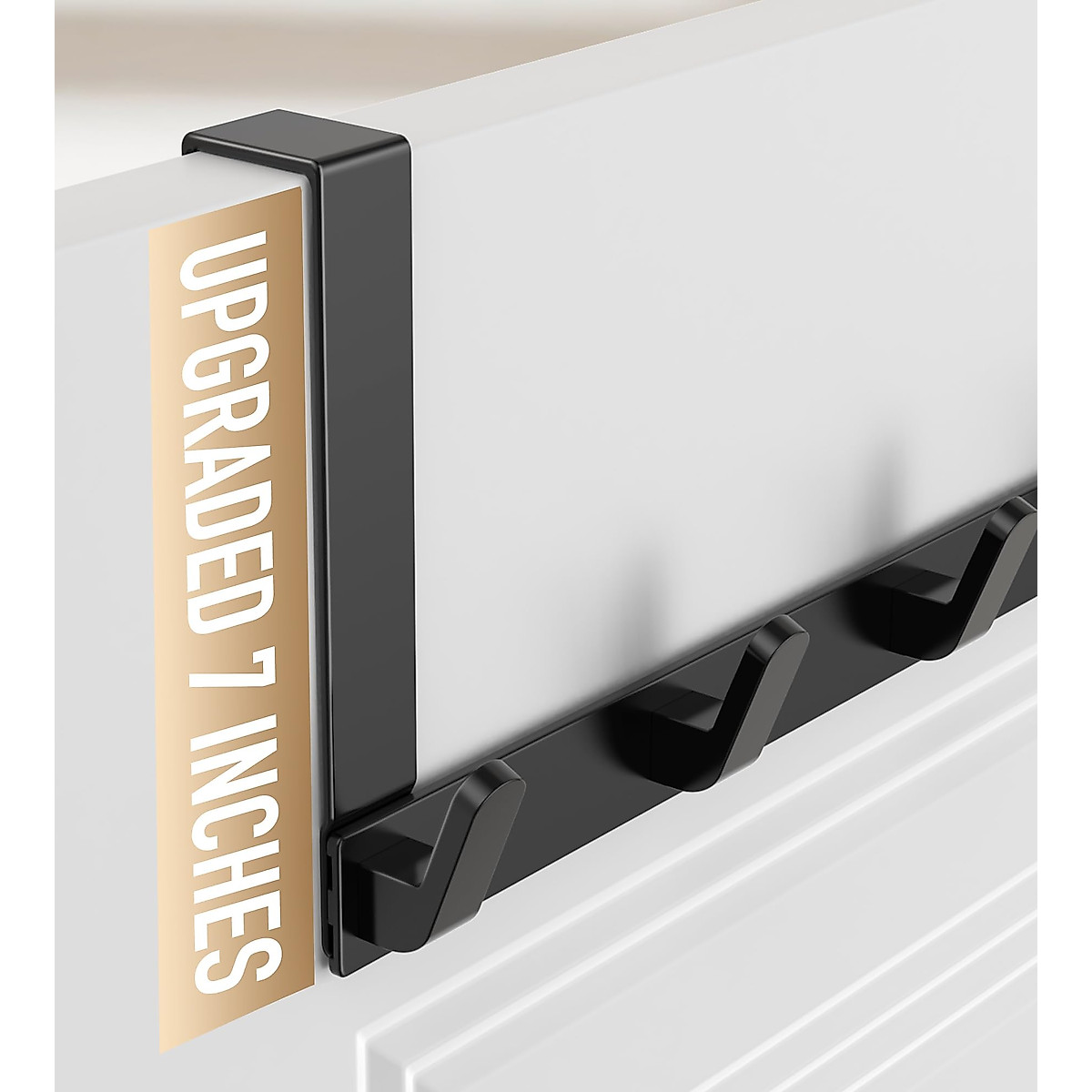 KitchLife Over The Door Hooks Hanger with Extended Arms for Easy Use by Women - Bathroom Accessories and Towel Rack Organization - 1 Pack, Matte Black