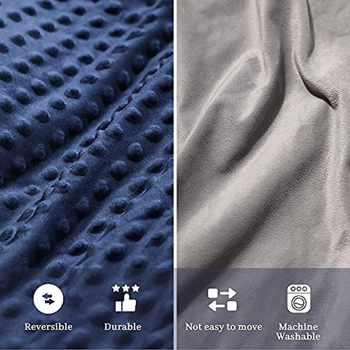 S agino Weighted Blanket & Removable Cover (15lbs, 60”x 80”)- 100% Oeko-Tex Certified Cotton Outer Layer & Premium Glass Beads, Including Weighted Eye Mask for Individual Use (~140lb)