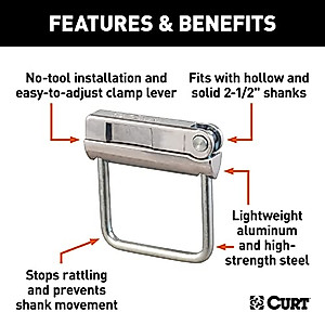 CURT 22320 No-Tool Anti-Rattle Hitch Clamp Tightener for 2-1/2-Inch Receiver, Hollow or Solid Shanks