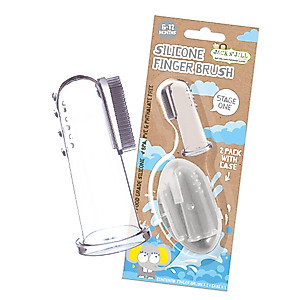 Jack N' Jill Stage 1 Silicone Finger Toothbrush - Baby Toothbrush 6 to 12 Months, Baby Oral Cleaner, Travel Size - Two Brushes Plus Case, (Pack of 1)