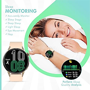 EKTON Smart Watches for Men & Women - Smart Watch for Android Phones, Make/Answer Calls, Messaging, Voice Assistant, NFC Functions, Wireless Charging, Long Battery Life, Rose Gold