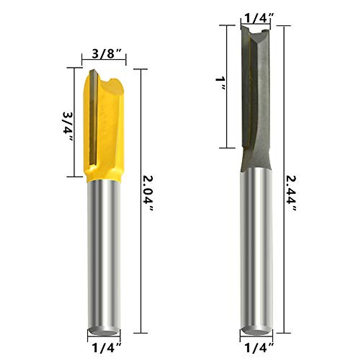 MEIGGTOOL 5Pcs Straight Dado Router Bit Set, 1/4-Inch Shank Round Nose, Cutting Diameter: 1/4, 3/8, 1/2, 5/8, 3/4 Inch