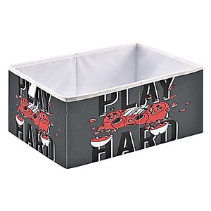 QUGRL Play Hard Game Storage Bins Organizer Broken Joystick Console Foldable Clothes Storage Basket Box for Shelves Closet Cabinet Office Dorm Bedroom 15.75 x 10.63 x 6.96 in