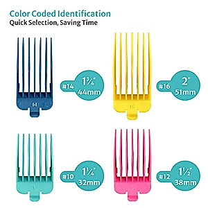 4 Professional Extra Long Hair Clipper Guards Cutting Guides Fits for Most Wahl Clippers, Color Coded Clipper Combs Replacement - 1.25", 1.5", 1.75" & 2" ( #10, #12, #14, #16