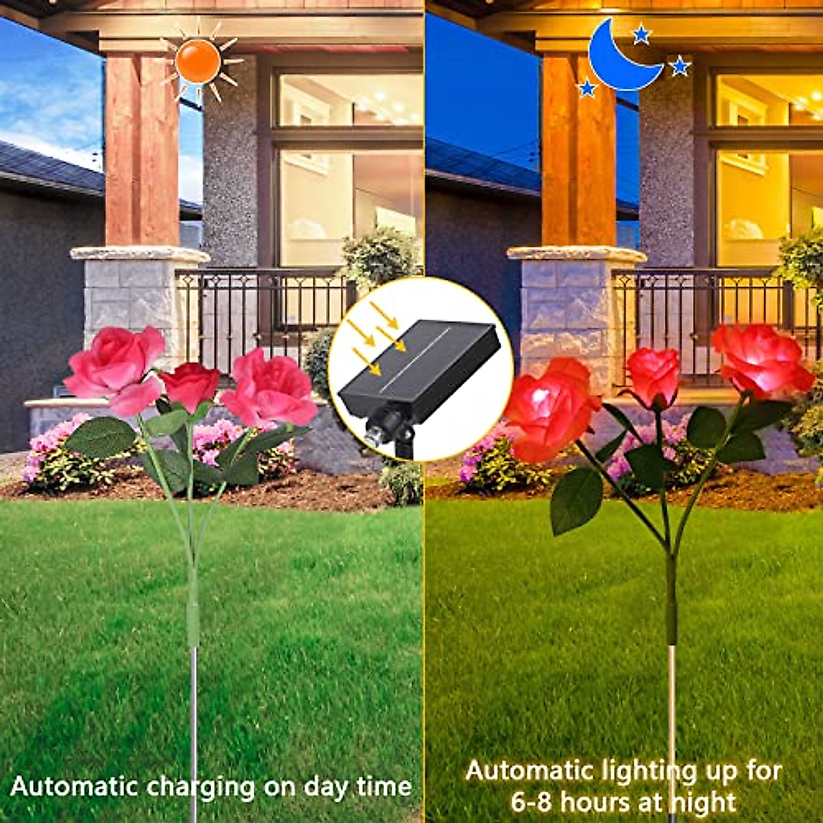 PINPON Christmas Solar Garden Landscape Lights Outdoor, 4 Pack Waterproof Flower Fairy Decorative Lights with Bigger Solar Panel for Pathway Yard Patio Decor, Multi-Color