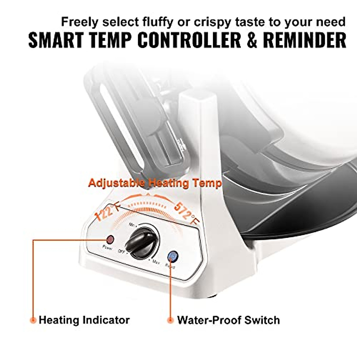 VEVOR 2-Layer Waffle Maker, 1400W Round Waffle Iron, Non-Stick Waffle Baker Machine with Browning Control, 180° Rotable Belgian Waffle Maker, Teflon-Coated Baking Pans, Stainless Steel Body, 120V