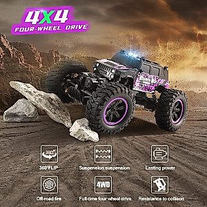 Songtai Remote Control Car, Purple Rc Truck 4x4 Off-Road Waterproof Function 360° Rotation, Suitable for Boys, Girls, Adult and Children's Toy