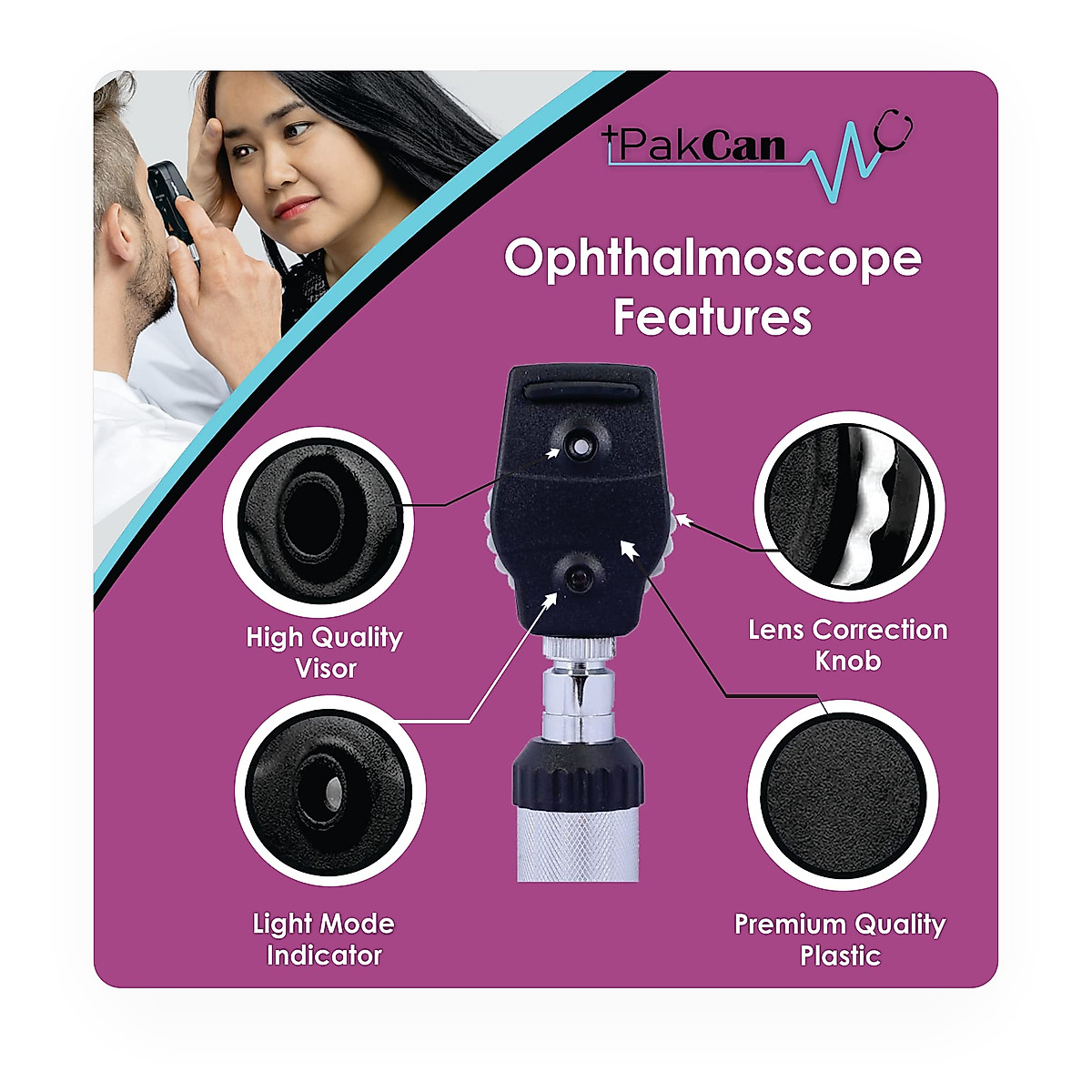 Pakcan Combo Otoscope Set - Multi-Function Otoscope for Ear, Nose & Eye Examination