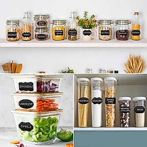 Chalkboard Labels Bulk (180PCS) - 2 Free Erasable White Chalk Marker, Mini Decorative Chalk Labels, Reusable and Waterproof Black Labels for Jars Containers Kitchen Home Pantry Office