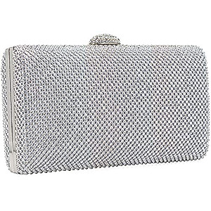 Dexmay Large Rhinestone Crystal Clutch Evening Bag Women Formal Purse for Cocktail Prom Party Silver