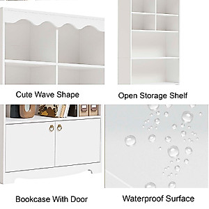 GarveeHome Bookshelf, 5 Tier Open Bookcase and Bookshelf, Modern Bookcase with Doors, Wood Bookcase Storage Organizer Shelf, 63 in Tall Display Storage Shelves for Bedroom Living Room Office, White