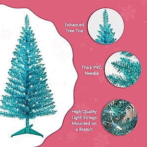 4ft Lighted Artificial Green Christmas Tree, Not Pre-lit Green Tinsel Pine Trees with Lights, Ideal for Ideal for Home, Office, and Xmas Party Décor - Includes Stand