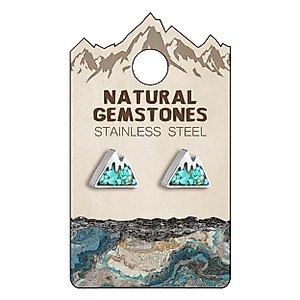 Lauren-Spencer Gemstone Mountain Stud Earrings for Women Small Green Turquoise Mountain Earrings Studs Stainless Steel Snow Mountain Range Earrings for Women Nature Jewelry Gift