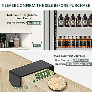 CiWiVOKi Over The Door Pantry Organizer With 6 Adjustable Metal Wire Baskets - Closet Organizer Hanging Spice Space Saver,17.6" W×53.5" H Pantry Door Organizer, Fridge Spice Rack Organizer, Black