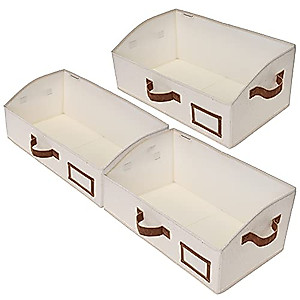 StorageWorks Closet Baskets, Canvas Baskets for Closet Shelves, Foldable Trapezoid Storage Bins with 3 PU Handles, Hand Wash, Ivory White, Jumbo, 3-Pack