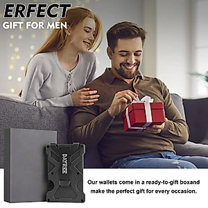 DAYREE Minimalist Wallet for Men Slim Aluminum metal wallet Money Clip with 1 Clear ID Holder,Front Pocket Carbon Fiber RFID Blocking Tactical Wallet for Mens Gift (Black)