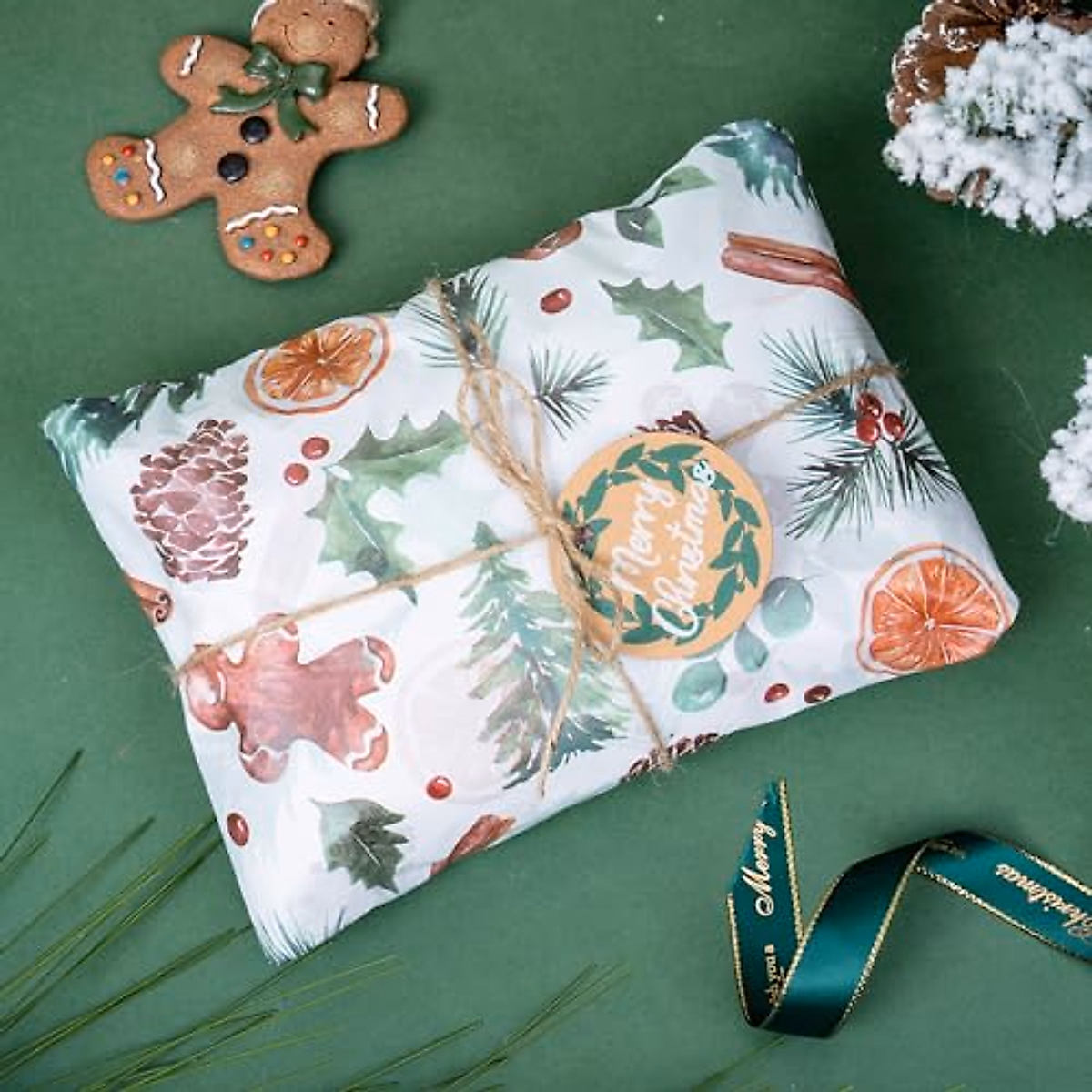 RUSPEPA Christmas Wrapping Tissue Paper - Gingerbread Man Design Tissue Paper Bulk for Gift Wrap, Christmas, Baby Shower, Art Crafts, Birthday, Wedding and More - 13.7X 19.7 inches - 60 Sheets