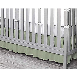 100% Egyptian Cotton, Nursery Crib Toddler (28" x 52" x 14") 800 Thread Count Crib Skirt Dust Ruffle, Bedding Skirts for Baby Boys or Girls, 14" Drop, Sage Solid