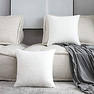 Home Brilliant Pillow Covers 18x18 Striped Corduroy Velvet Cushion Covers Set of 2 Baby Square Decorative Pillowcase, 18 x 18 inch, Creamy White