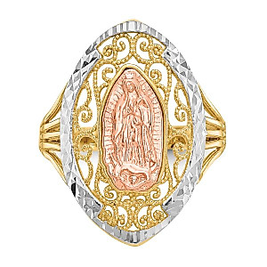 IceCarats 14K Two Tone Gold White Antique Filigree Our Lady of Guadalupe Virgin Mary Virgencita Maria Rosa Catholic Christian Holy Mother Band Size 8