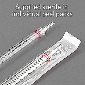 Globe Scientific 1760 Polystyrene UniPlast Serological Pipette, 10mL Capacity, Standard Tip, 297mm Length, Sterile, Orange Striped, Individually Wrapped (Case of 200)