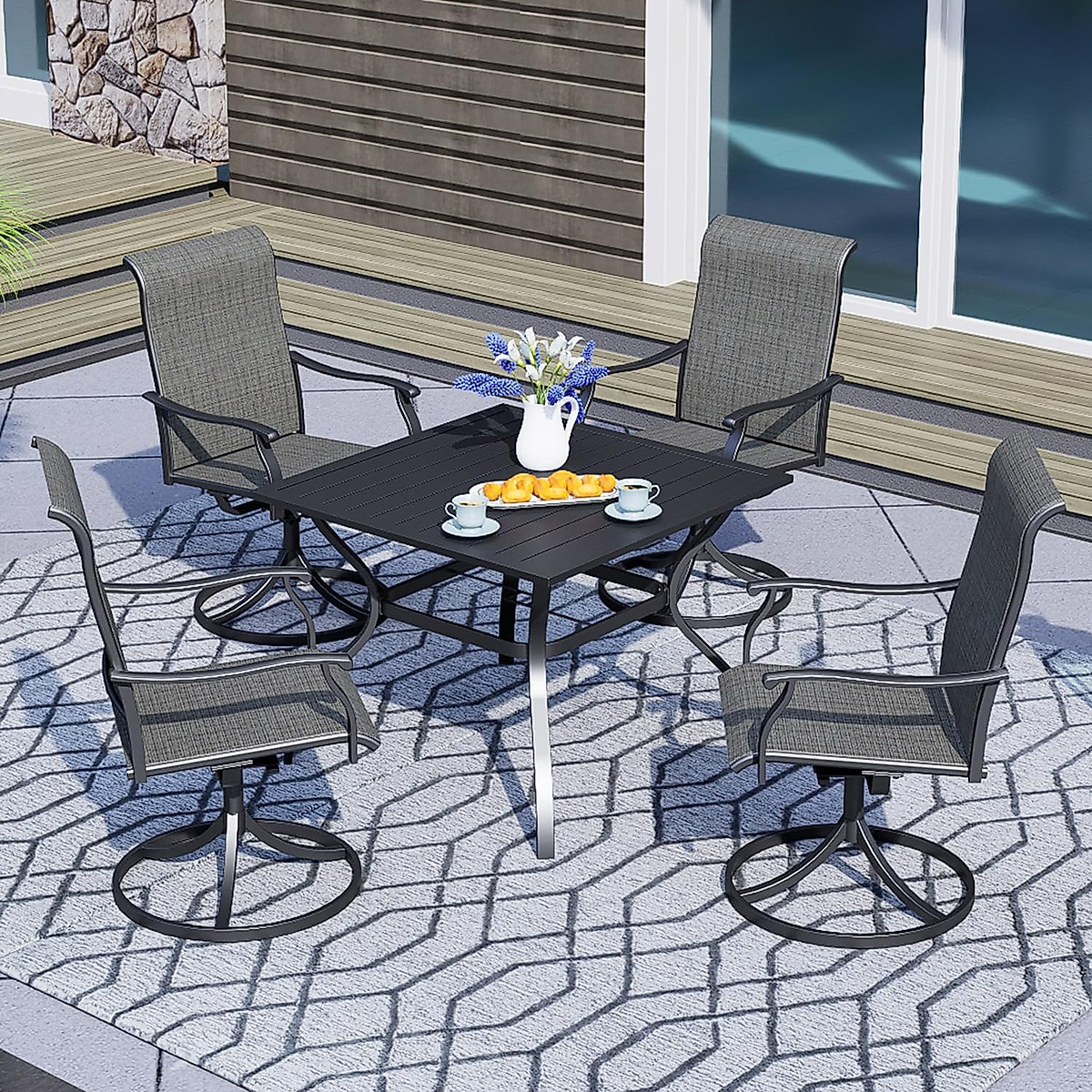 Virvla Patio Metal Dining Swivel Chairs Set of 2 Bistro Backyard Rocker Chairs All Weather Resistant Garden Outdoor Furniture - Tan/Light Grey