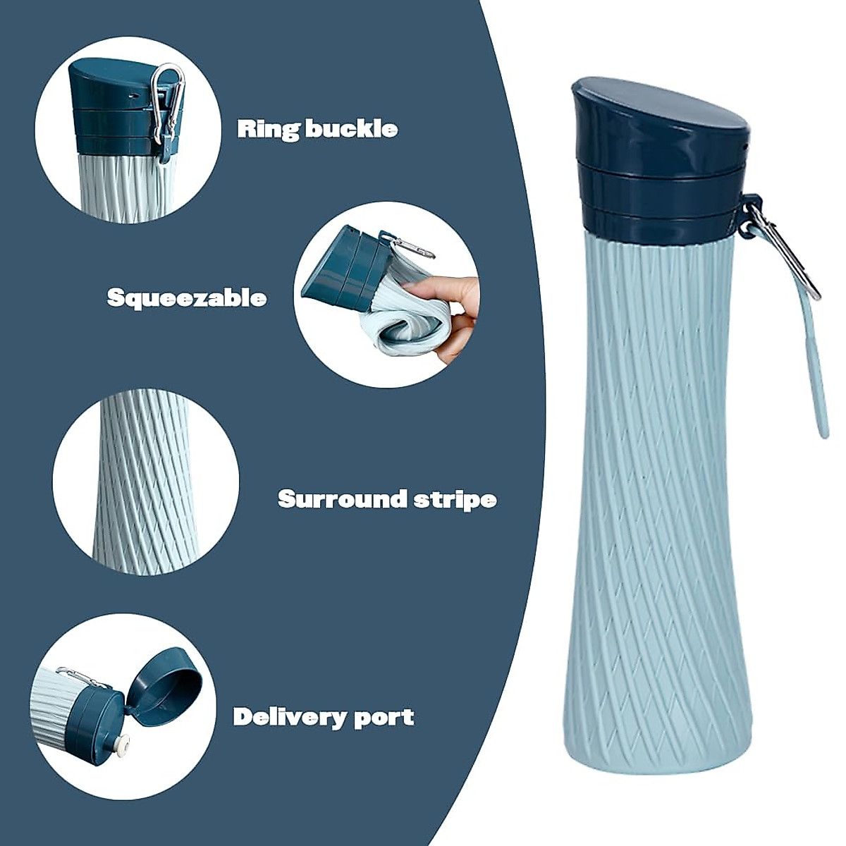 MOXILYN 20oz Collapsible Water Bottles BPA Free Reuseable Leak proof Drinking Spout Silicone Foldable Water Bottles for Sports Travel Gym Essentials Camping Hiking - Rotating Tower Shaped Bottle