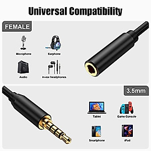 KOOPAO (1 Pack 3.5mm Audio Converter,3.5mm Male to Female Auxiliary Stereo Audio Headphone Jack AUX Adapter [4-Conductor TRRS] for iPhone, Smartphones, Tablets, Speakers, Microphone & Card Readers