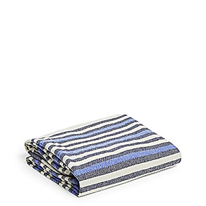 Vera Bradley Women's Recycled Cotton Indoor/Outdoor Throw Blanket, Seaside Stripe Navy - Recycled Cotton, One Size