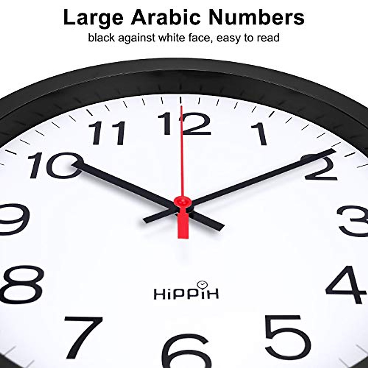 Yoobure 12" Silent Quartz Decorative Wall Clock Non-Ticking Digital Plastic Battery Operated Round Easy to Read Home/Office/School Black Clock