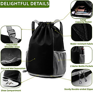 BLIRITEL Drawstring Backpack Sports Gym Bag, Soccer Backpack, Waterproof Soccer Bag for Men Women, String Basketball Bag Football Backpack with Shoes Compartment (Black)