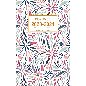 Planner July 2023-2024 June: 5x8 Weekly and Monthly Organizer Small | Massive Floral Pattern Design White