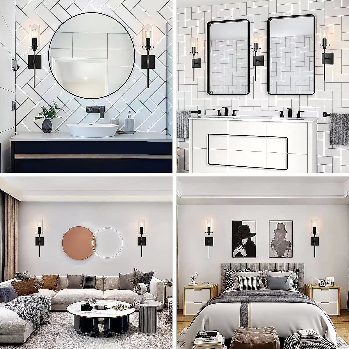 ZSMIHDOH Modern Wall Sconces Set of 2, Black Bathroom Vanity Light, Indoor Wall Sconces for Bedroom Living Room Hallway (Black - 2 Pack)