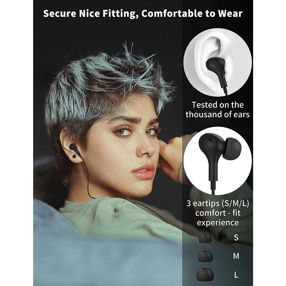 Wired Earbuds with Microphone, TITACUTE 3.5mm Wired Earphone Magnetic in-Ear Headphone Jack Stereo Audio for iPhone 6 iPad Samsung A14 A13 A03s S10e S10 Motorola One 5G Ace Moto G Stylus Power Android