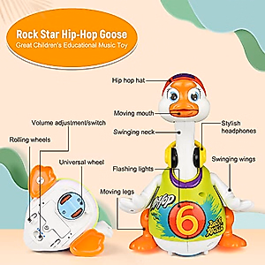 Woby Baby Musical Toy Dancing Singing Talking Walking Hip Hop Swing Goose Cool Educational Toy Gift for 1 2 3 Year Toddlers Kids Boys Girls