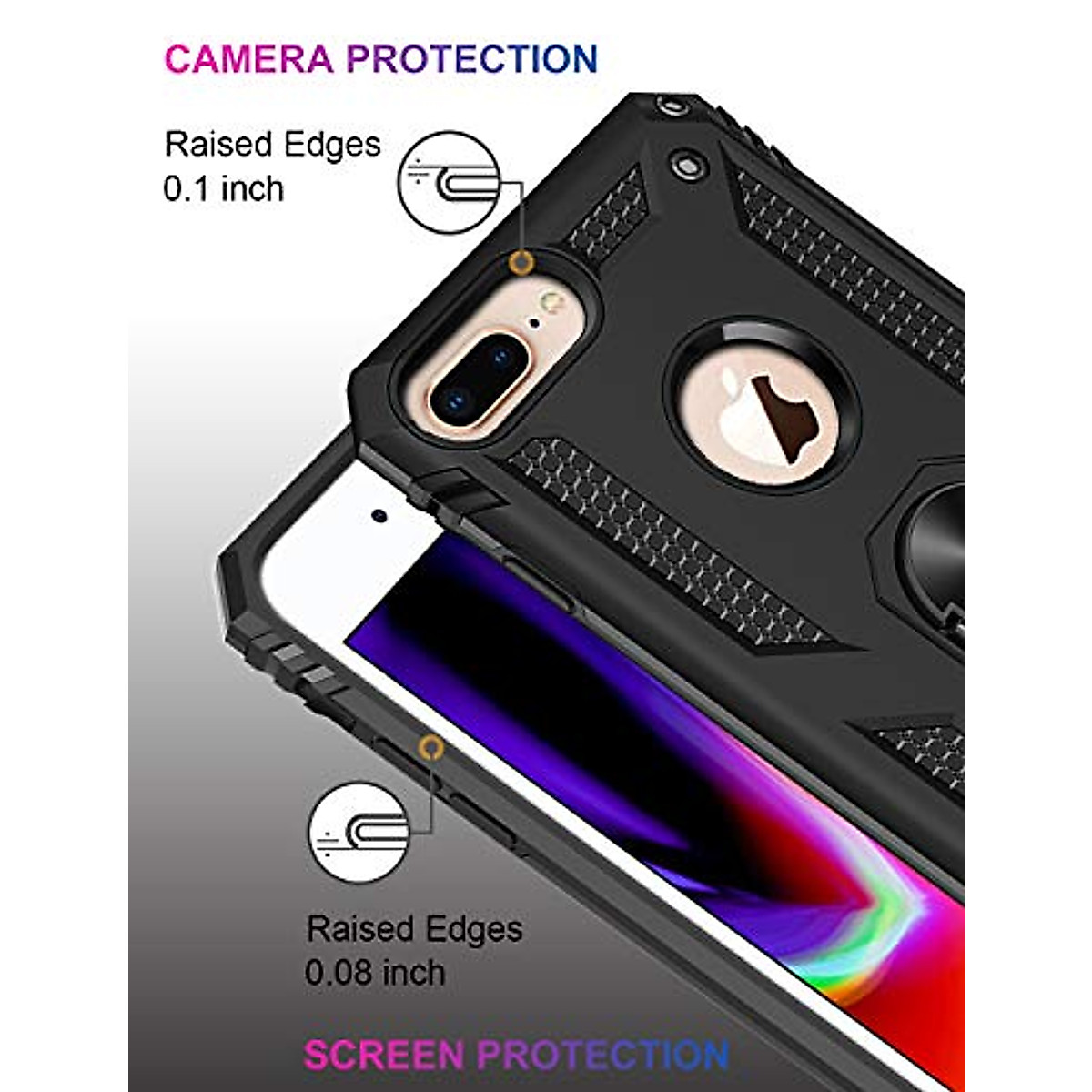 LUMARKE iPhone 8 Plus Case,iPhone 7 Plus Case with Sreen Protector,Pass 16ft Drop Test Military Grade Cover Cover with Magnetic Kickstand Protective Phone Case for iPhone 8 Plus/7 Plus/6 Plus Black
