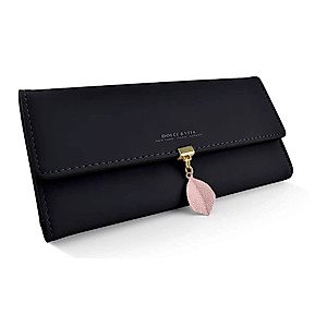 Chic Boutique De Mode Wallets for Women Large Wallet Leather Phone Wallet Ladies Girls Cute Long Slim Trifold Soft Purse Unique Original (Black)