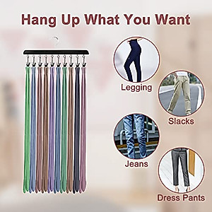 3 Pack Legging Organizer for Closet, Wooden Leggings Hangers Organizer with 30 Metal Clips, Hangers Space Saving Closet Organizer and Storage with 360° Swivel Hook for Leggings, Pants, Skirts, Ties