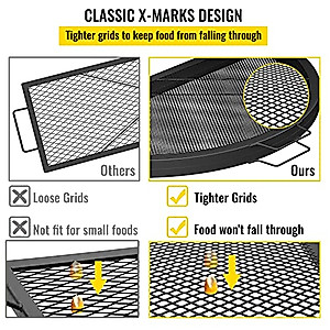 VEVOR Fire Pit Cooking Grill Grate 36 Inch, Foldable Round Cooking Rack, Heavy Duty X-Marks Campfire BBQ Grill with Portable Handle & Support Wire for Outdoor Picnic Party & Gathering, Black