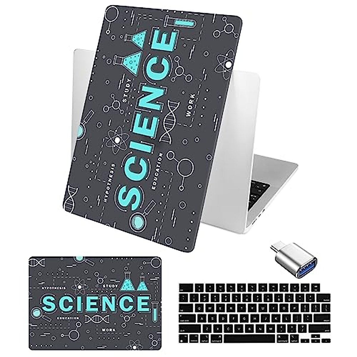 Batianda Case for 15-inch MacBook Air 2024 M3 2023 M2 Chip Model A3114/A2941, Unique Designed Protective Plastic Hardshell & Keyboard Cover & OTG Adapter -Durable Scratch-Resistant, Science