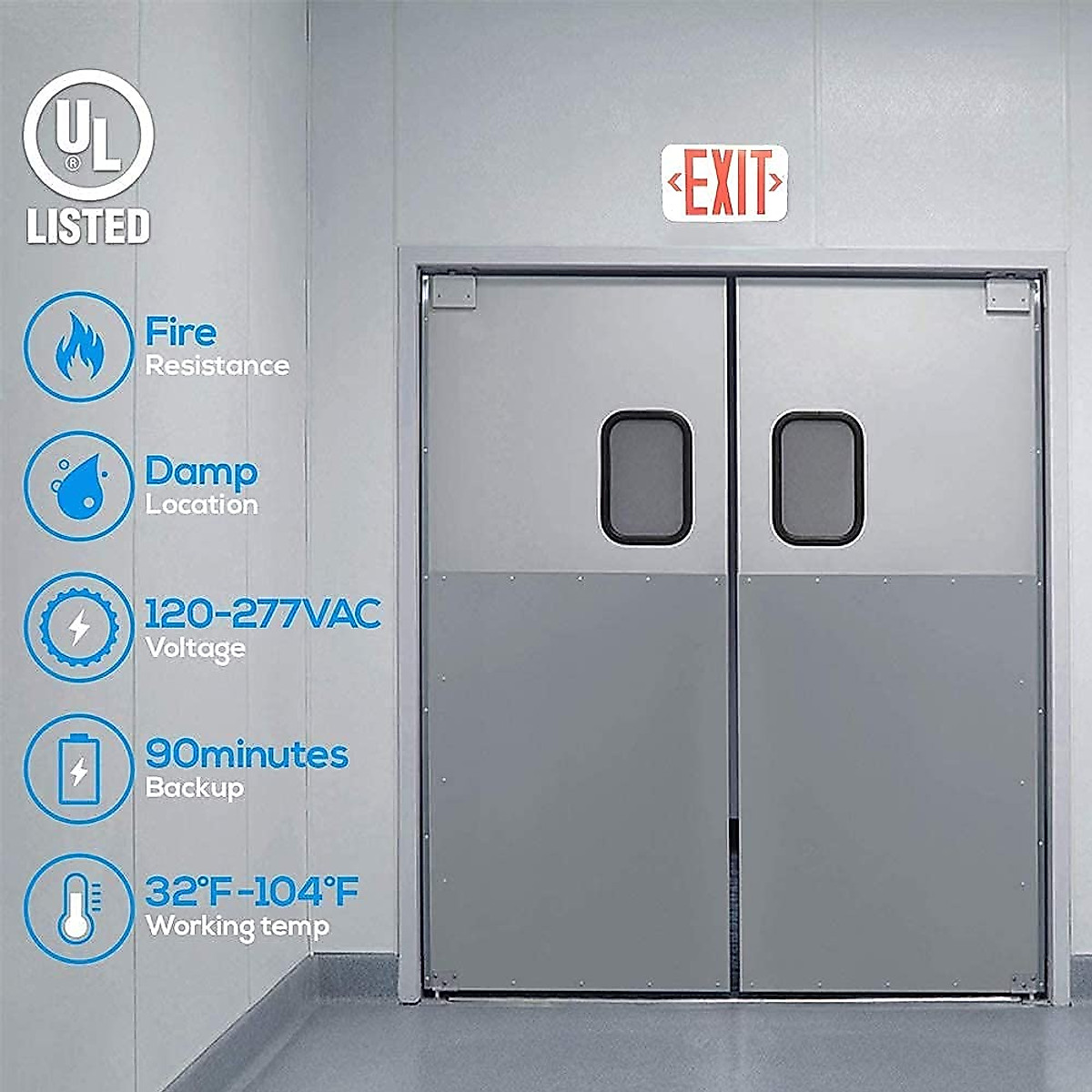 Red Exit Sign with 90 Minutes Battery Backup, Double-Sided Red Fire Safety Emergency Exit Sign Lights, ABS Fire Resistance (UL-Certified 120-277V) (2pack)