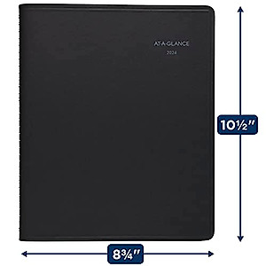 AT-A-GLANCE 2024 Weekly & Monthly Planner, QuickNotes, Open Scheduling, Monthly Tabs, 8" x 10", Large, Pockets, Black (76010524)