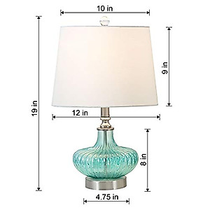 Maxax Glass Table Lamps Set of 2, Blue Bedside Desk Lamps with White Drum Shade for Living Room/Family/Bedroom/Nightstand