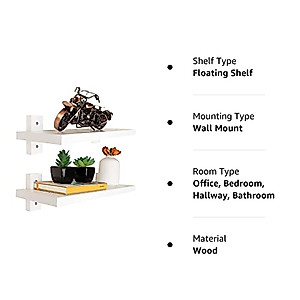 Annecy Floating Shelves for Wall,16 Inch White Rustic Solid Wood Shelves Set of 2, DIY Assembly White Floating Shelves for Bedroom,Bathroom Wall Decor and Kitchen Wall Storage