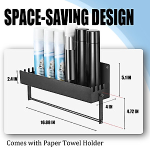 Ansonation Spray Bottle Holder,Garage Paper Towel Holder with Shelf Garage Organizer Wall Mount with Hooks Heavy Duty Paint Bottle Organizer for Garage Home Tool Shed Workbench